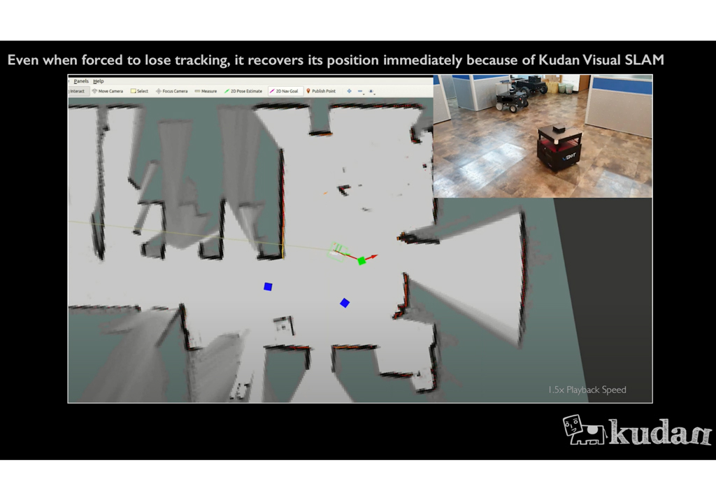 2D-Lidar SLAMを用いたロボットへのKudan Visual SLAM搭載による自律走行ロボ性能強化デモ | Kudan Japanese
